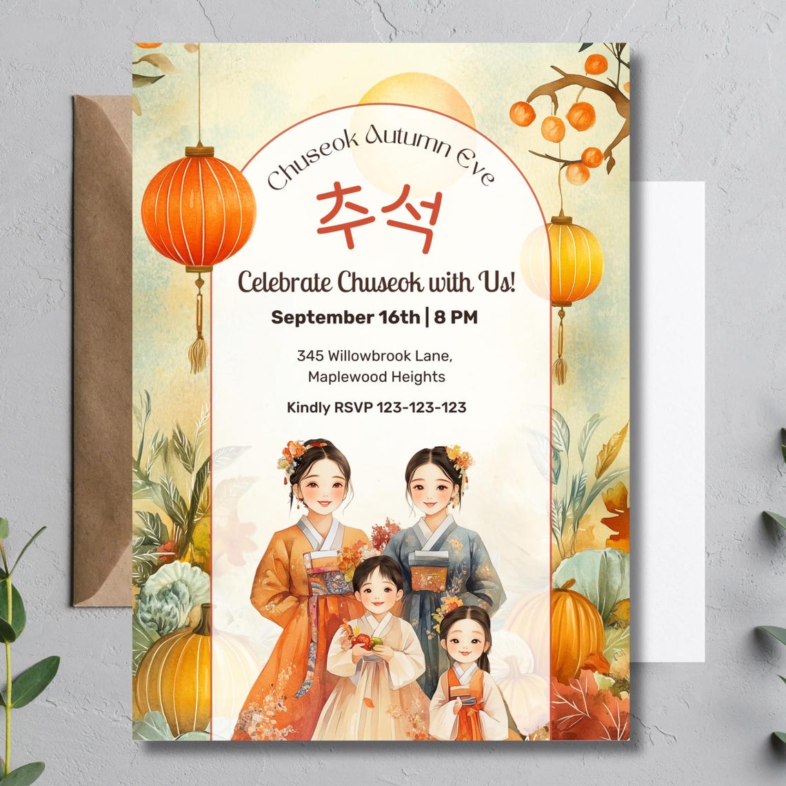 Chuseok Invitation Template | Korean Autumn Evening Celebration | Mid ...