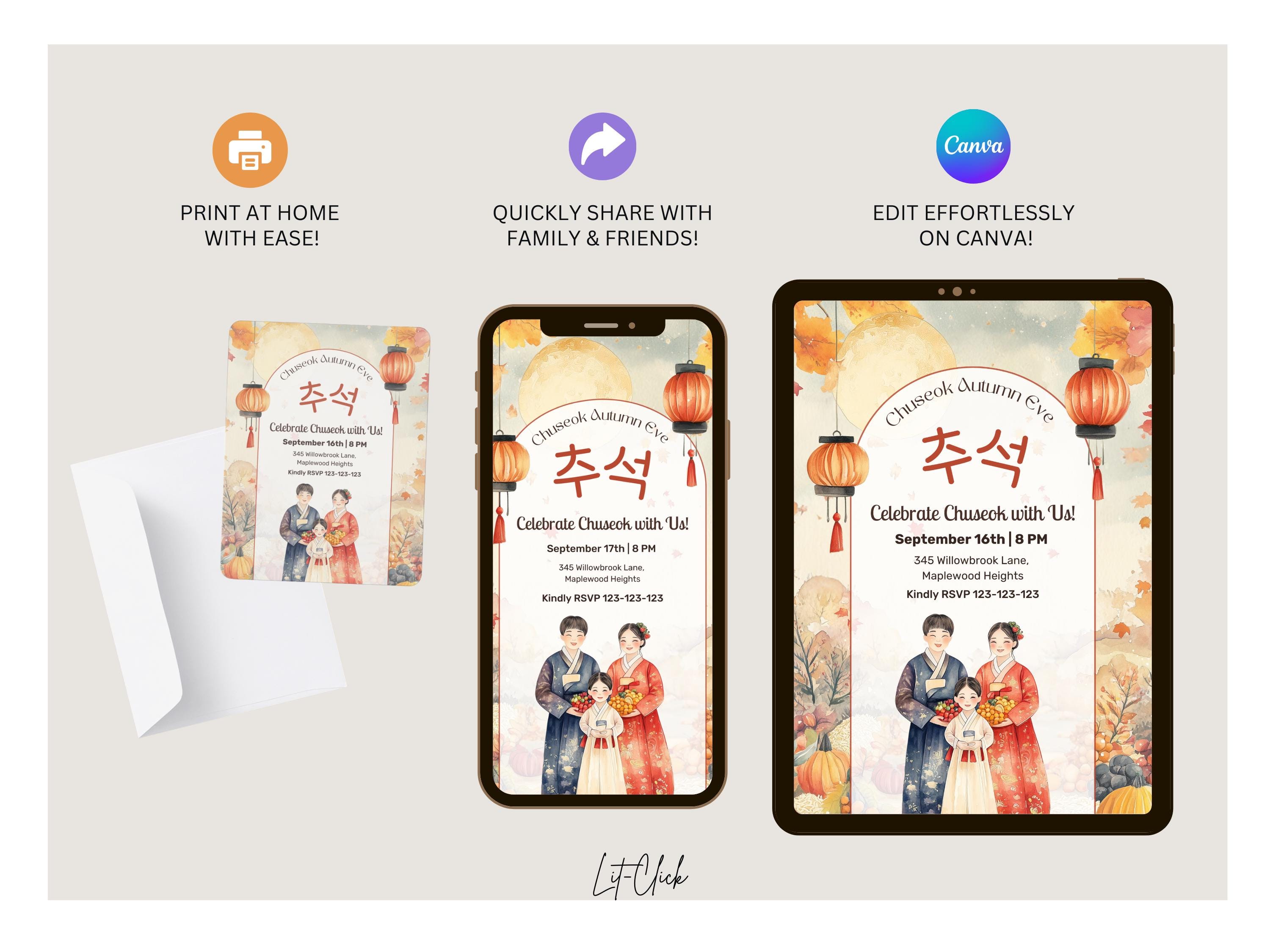 Chuseok Invitation Template: Korean Autumn Festivities (canva Editable ...