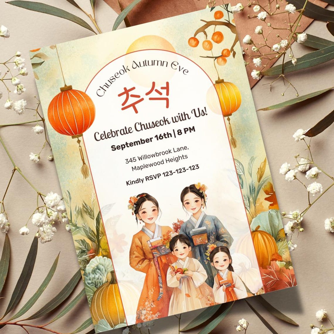 Chuseok Invitation Template | Korean Autumn Evening Celebration | Mid ...
