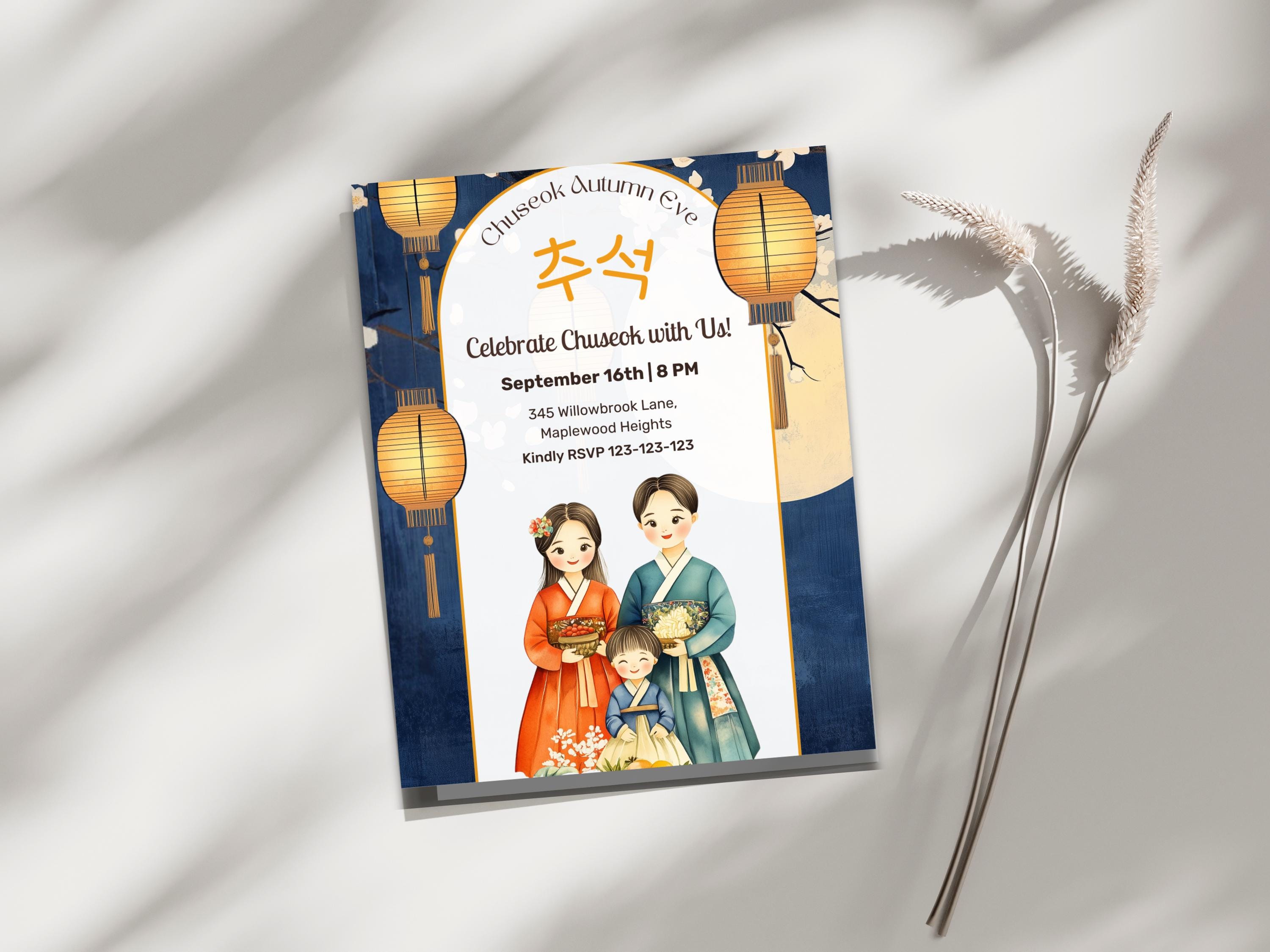 Chuseok Invitation Template: Korean Autumn Celebration (canva Editable ...
