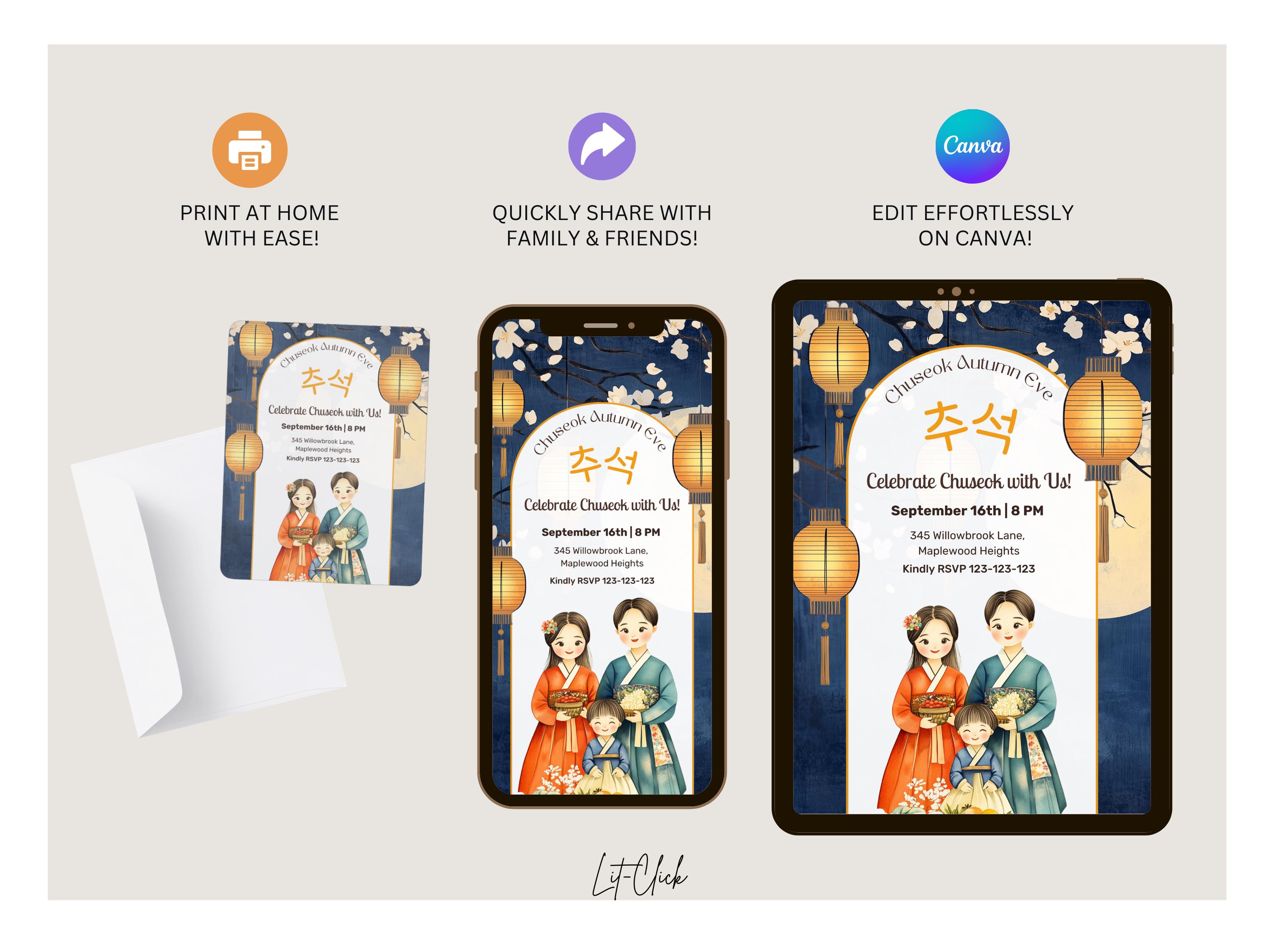 Chuseok Invitation Template: Korean Autumn Celebration (canva Editable ...