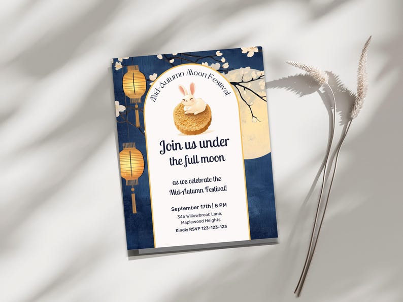 Mid-autumn Festival Invitation: Mooncake Party, Canva Editable (instant ...