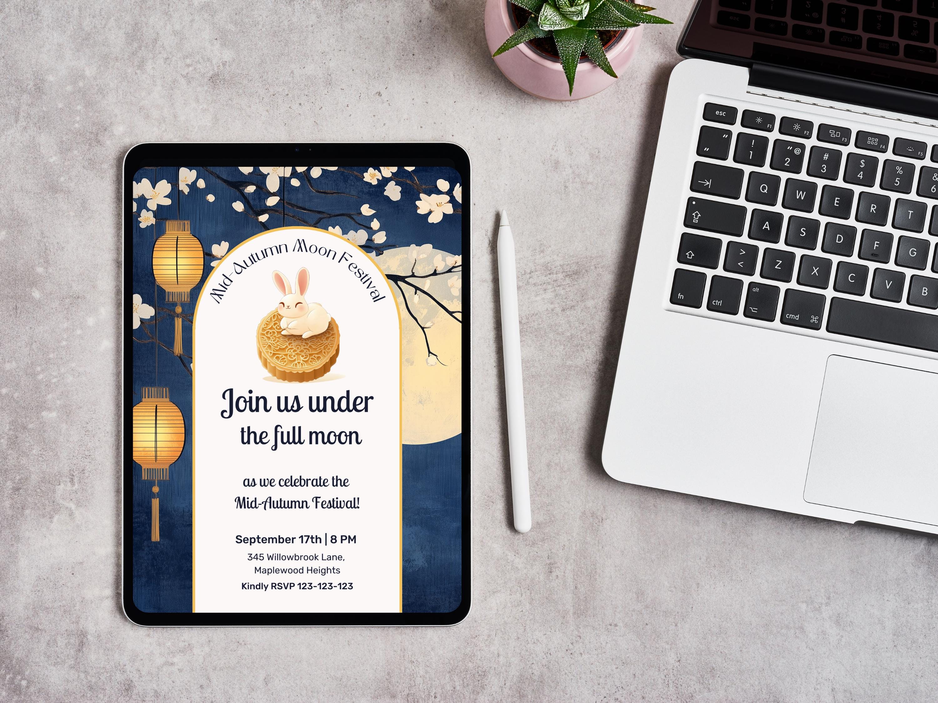 Mid-autumn Festival Invitation: Mooncake Party, Canva Editable (instant ...