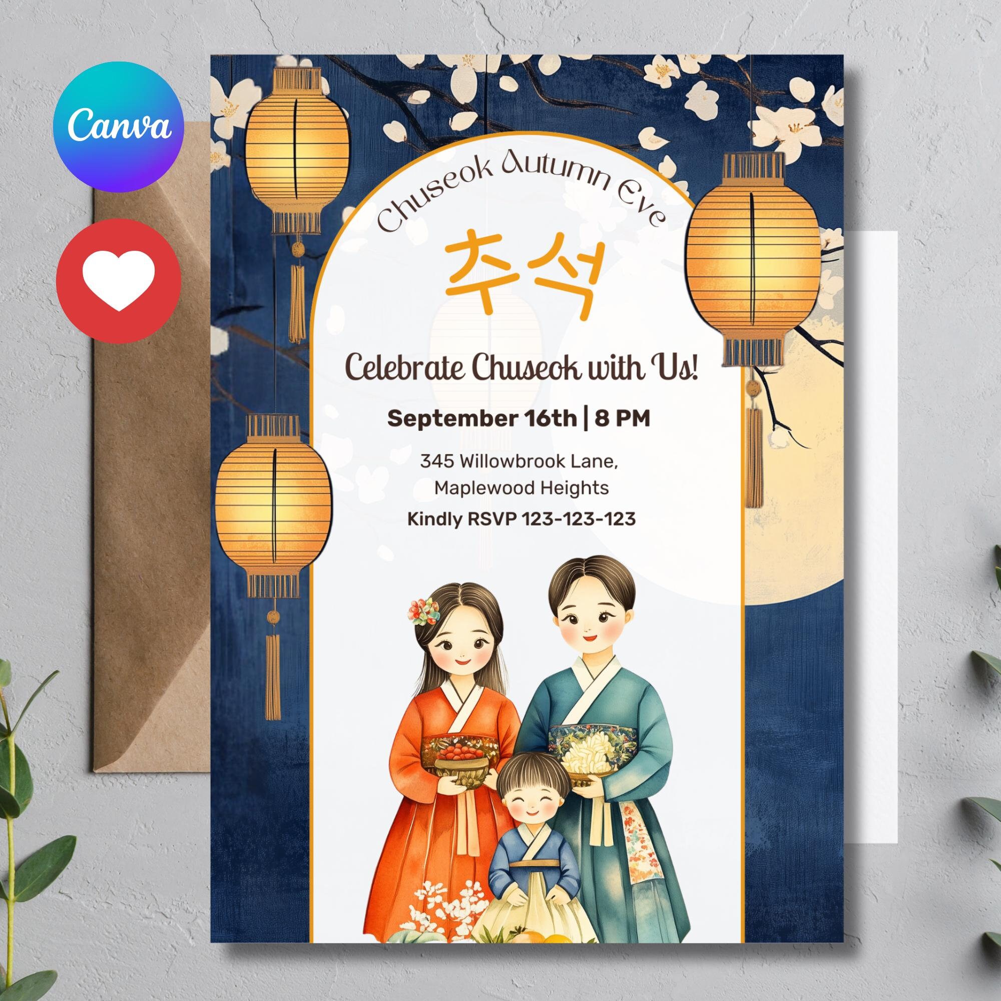 Chuseok Invitation Template: Korean Autumn Celebration (canva Editable ...