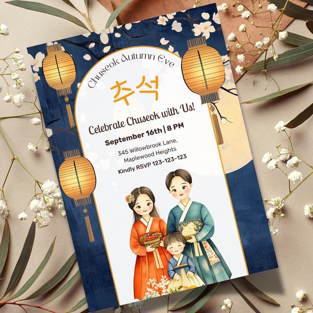 Chuseok Invitation Template: Korean Autumn Celebration (canva Editable ...