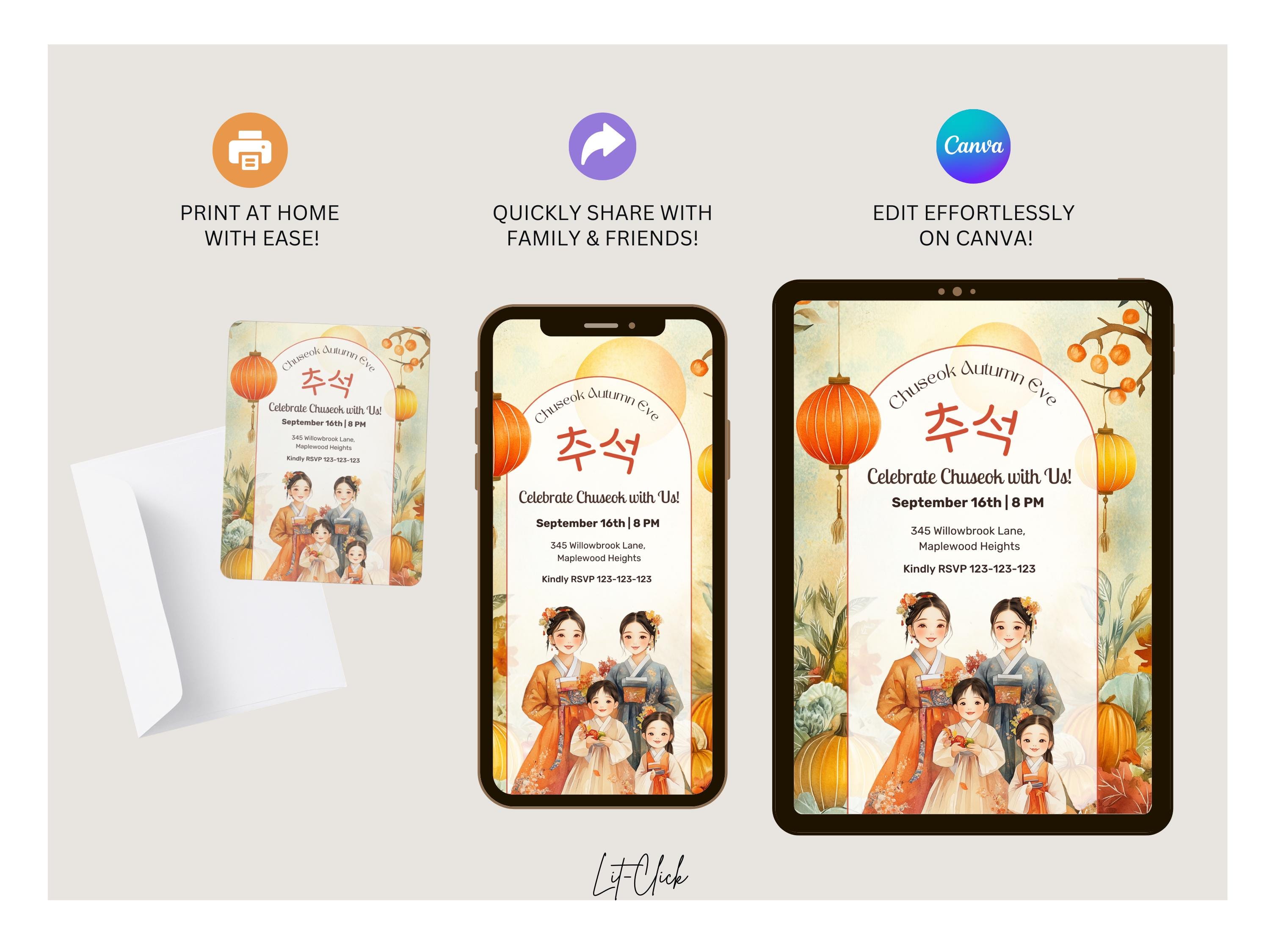 Chuseok Invitation Template | Korean Autumn Evening Celebration | Mid ...