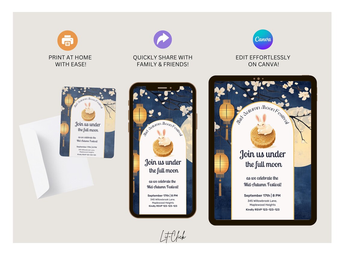 Mid-autumn Festival Invitation: Mooncake Party, Canva Editable (instant ...