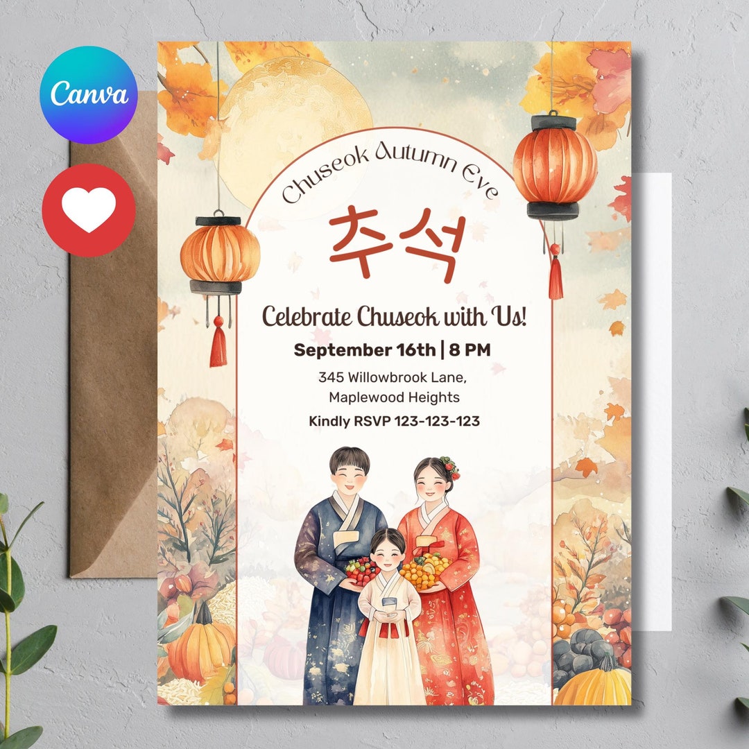 Chuseok Invitation Template: Korean Autumn Festivities (canva Editable ...
