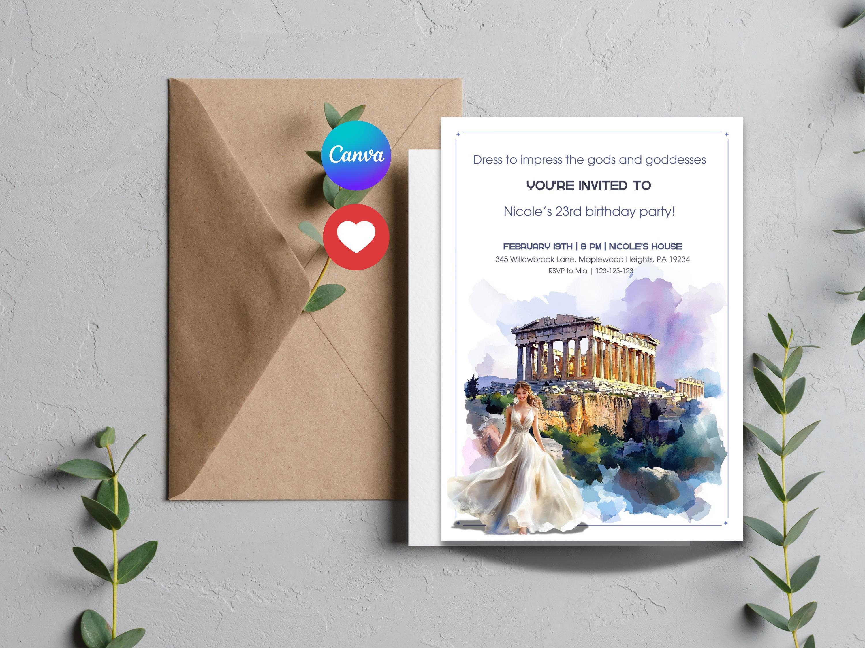 Birthday Invitation Template, Greece Themed, Goddess, Acropolis ...