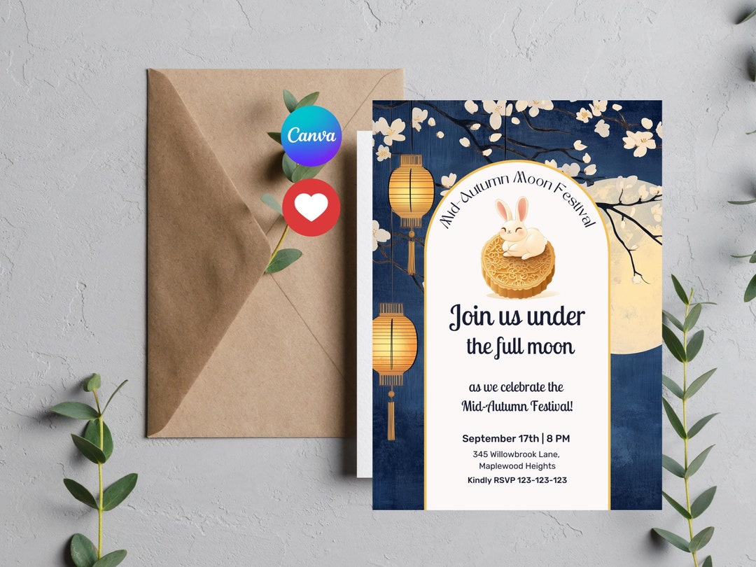 Mid-autumn Festival Invitation: Mooncake Party, Canva Editable (instant ...