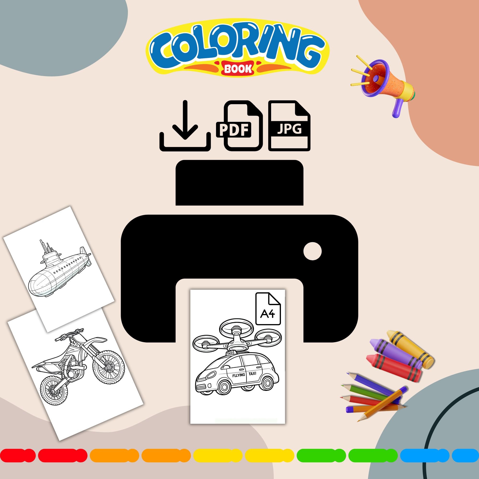 50 Awesome Vehicles, Coloring Pages for Kids, Toddlers Coloring ...