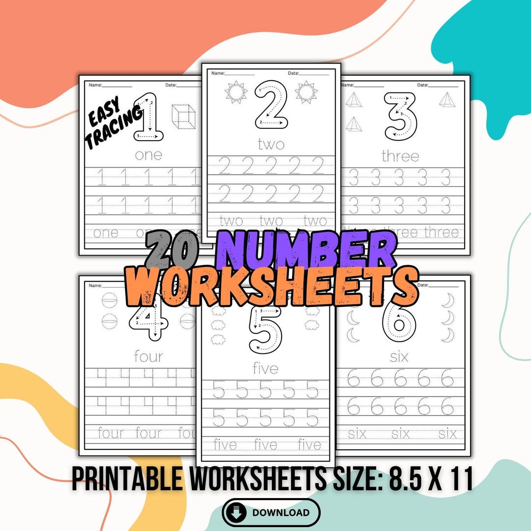 Números del 1 al 20 para trazar, hojas de trabajo para preescolar ...