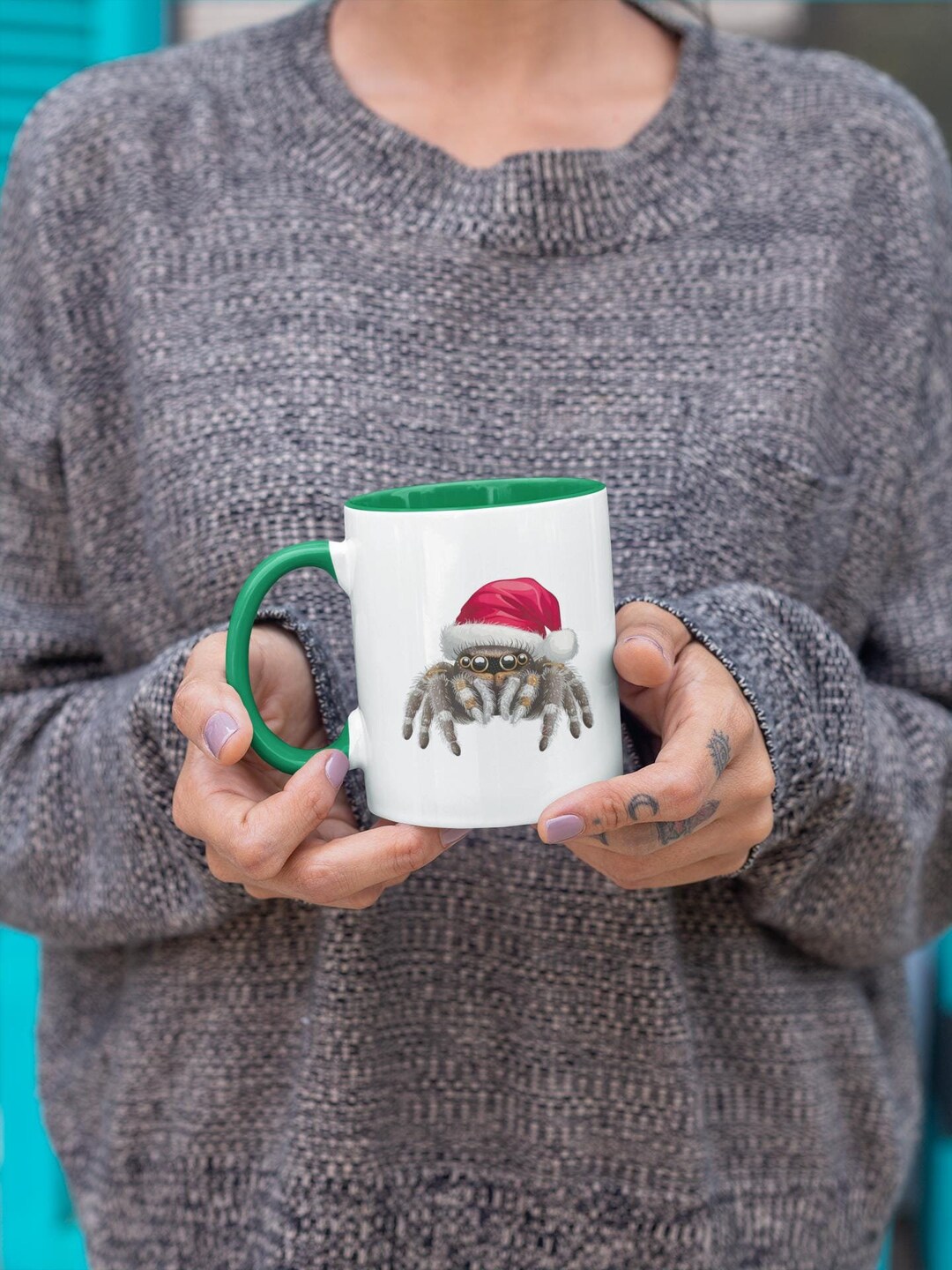 Cute Christmas Jumping Spider Santa 11oz Mug, Coffee Cup for Arachnid ...