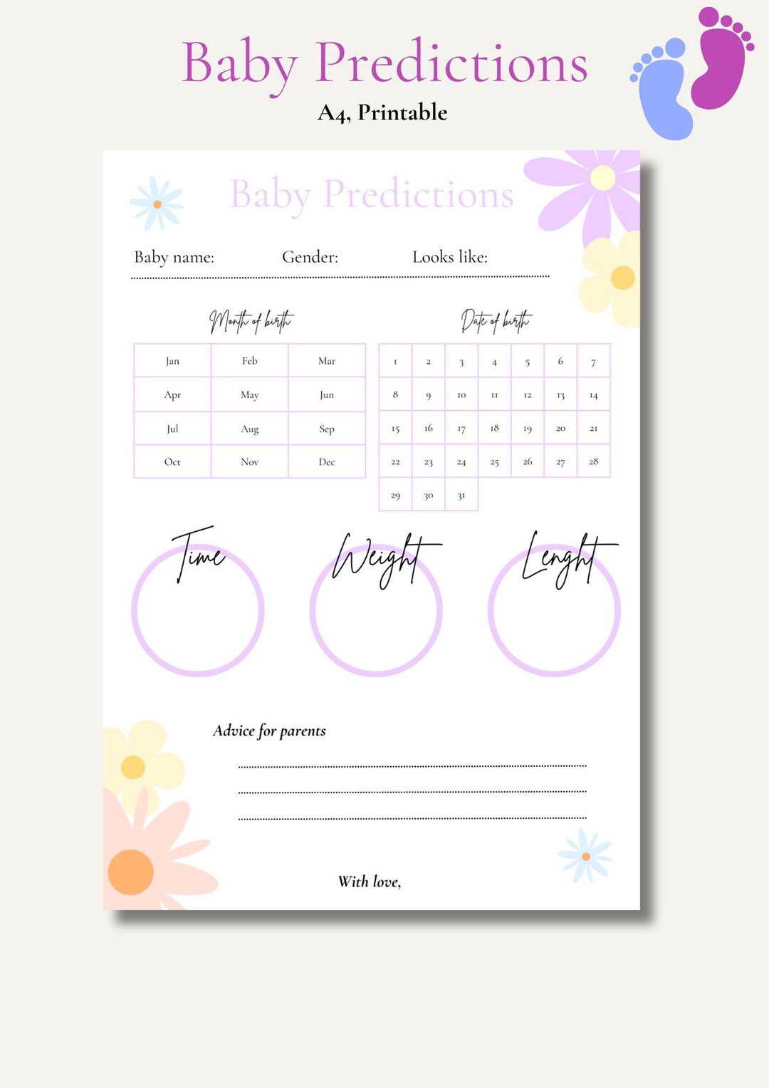 Baby Predictions, Baby Shower, Baby Fill-in Card - Etsy
