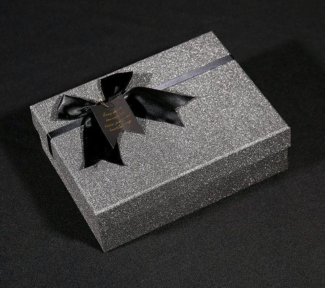 Luxury Black Glitter Gift Box With Satin Bow - Etsy