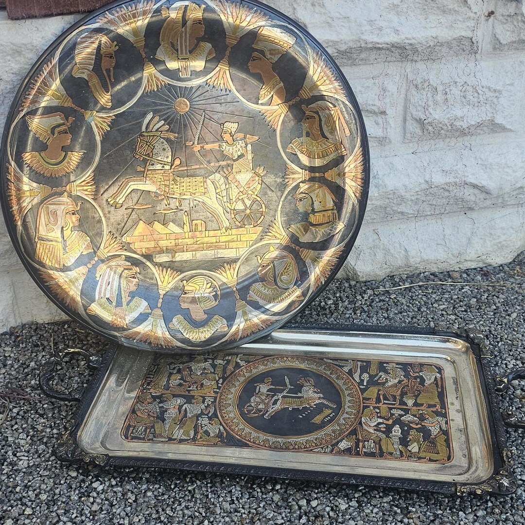 Metal Plate and Tray With Old Egyptian Pharaoh Paterns - Used(not New ...