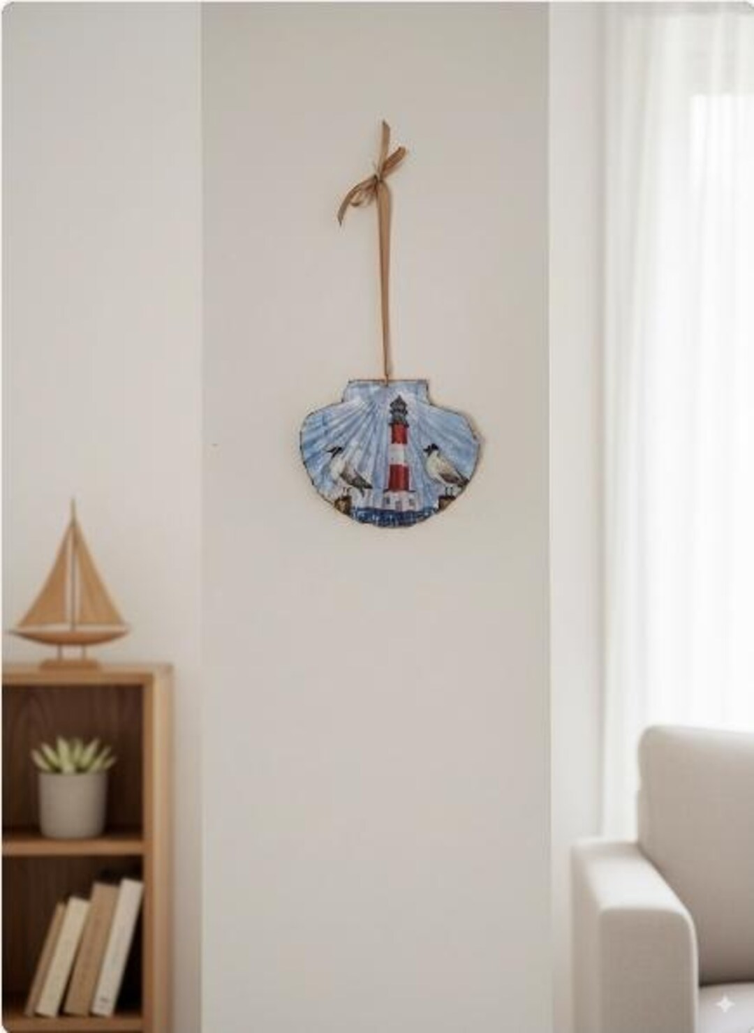 Coastal Seashell Ornament With Lighthouse & Seagulls – Nautical Hanging ...