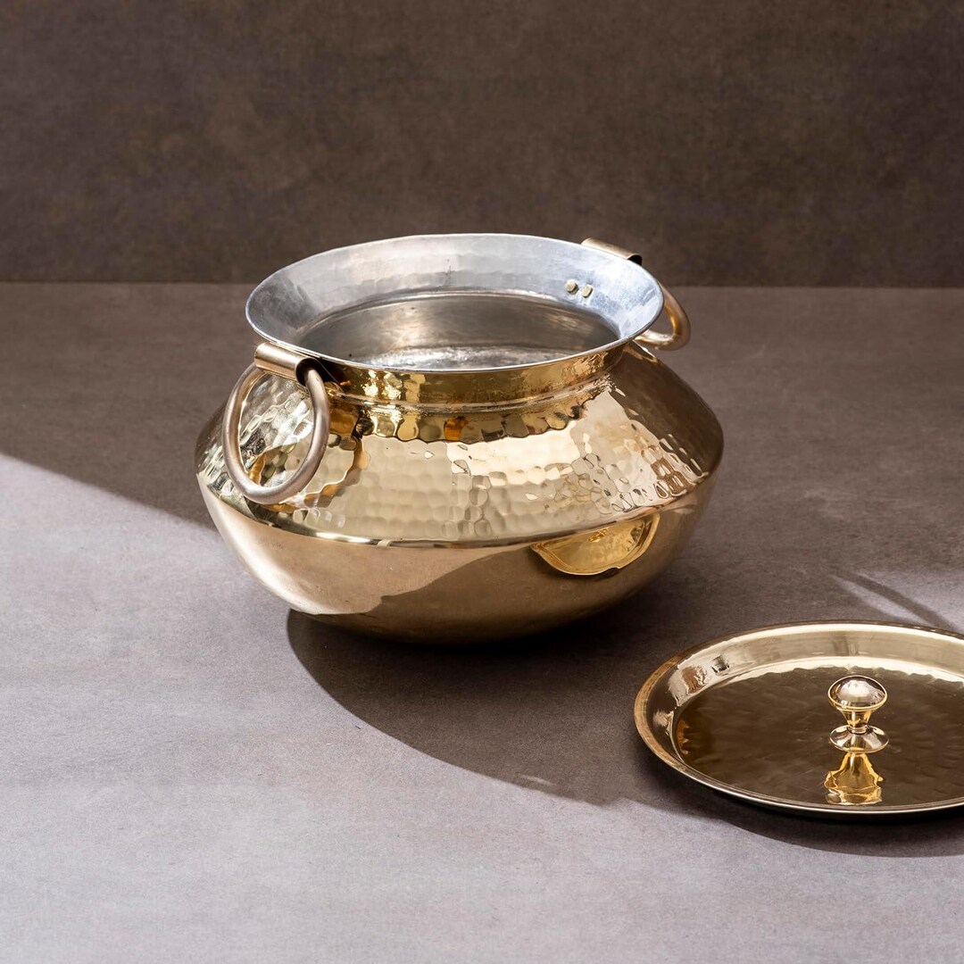 Brass Patili with Lid & Handles 3L Teflon-Free Degchi Pure Brass Handi ...