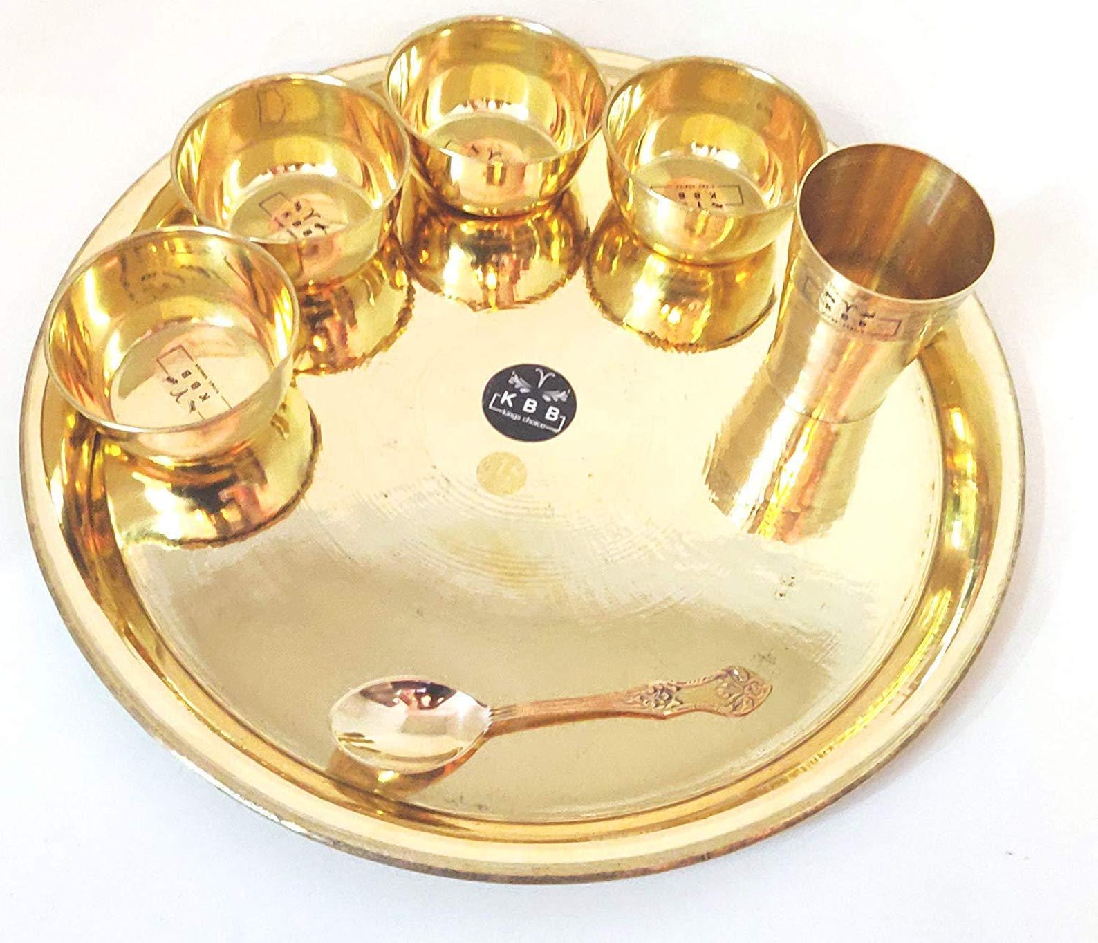 Brass Thali Set 7 Pieces 14 Inch Thali Solid Brass Includes 4 Bowls ...