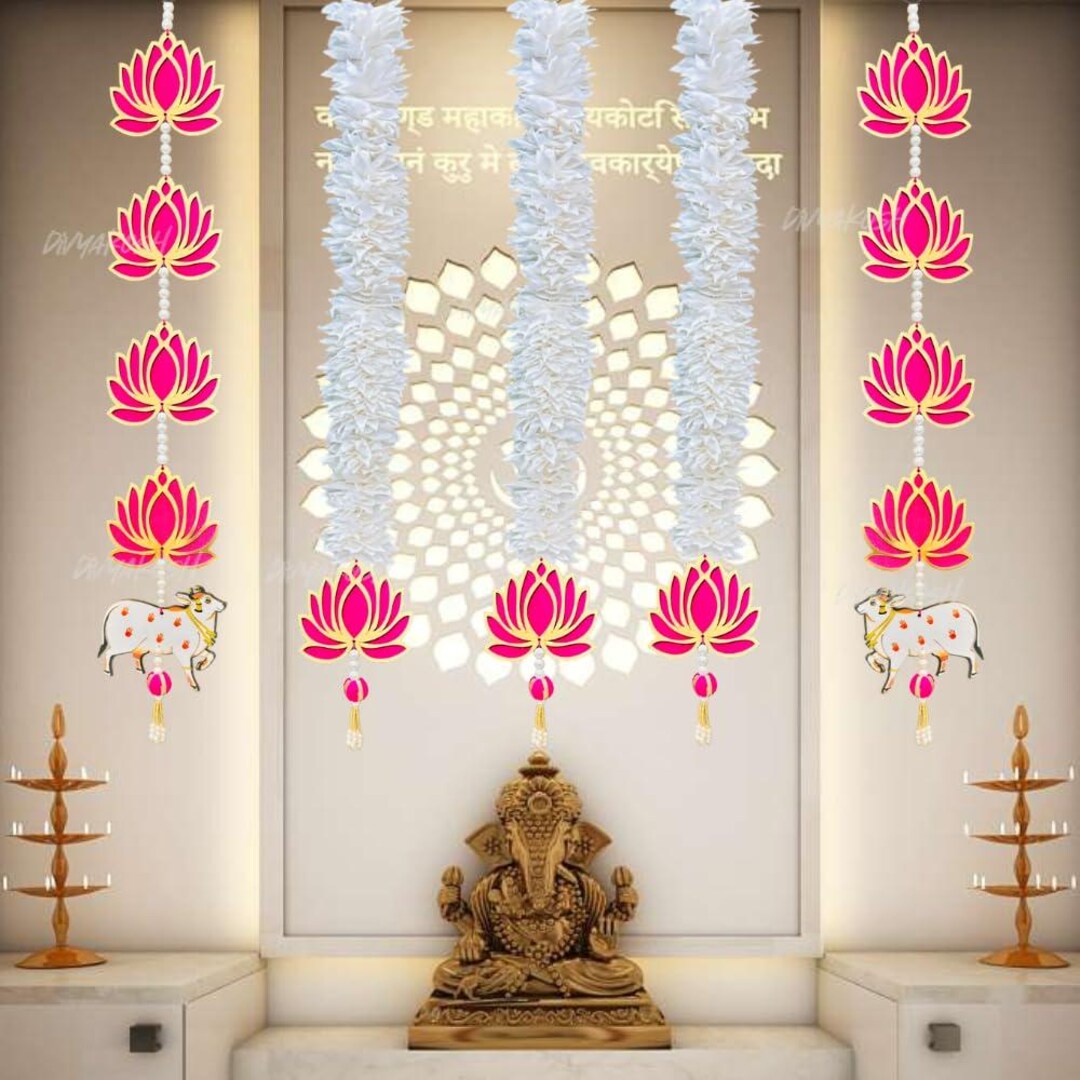Lotus & Cow Combo Wall Hangings 5-string Pink Lotus Decor MDF ...