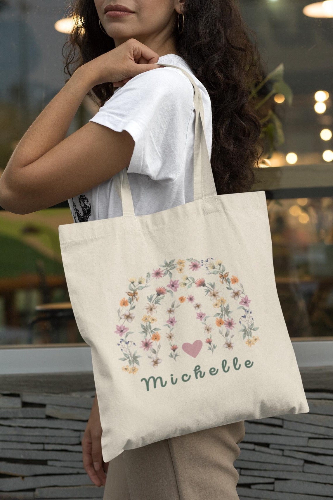 Personalized Name Tote Bag Custom Name Tote Bag Flower Rainbow's Tote ...