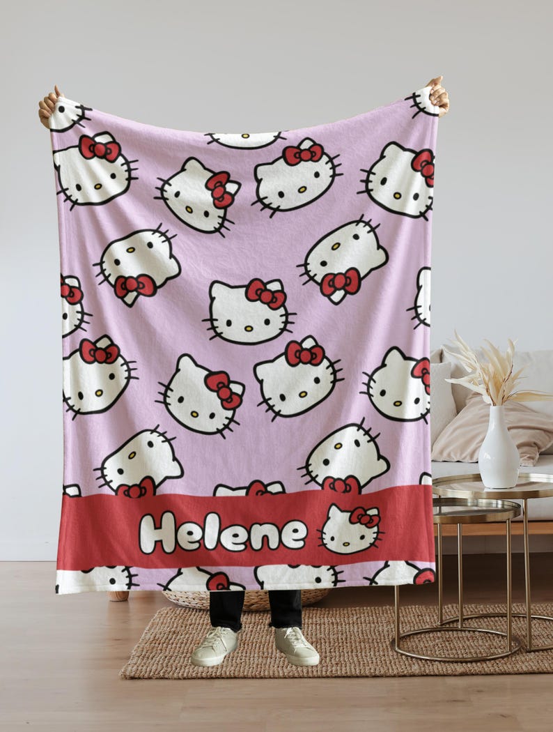 Personalized Hello Kitty Blanket, Custom Name Kitty Blanket, Custom ...