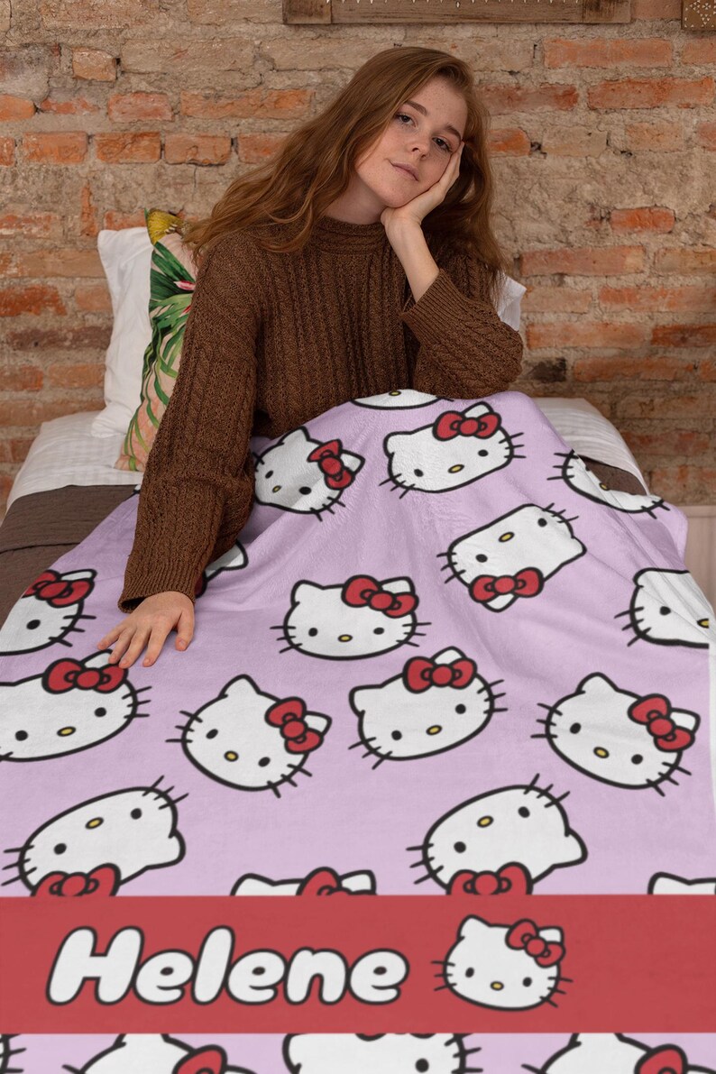 Personalized Hello Kitty Blanket, Custom Name Kitty Blanket, Custom ...