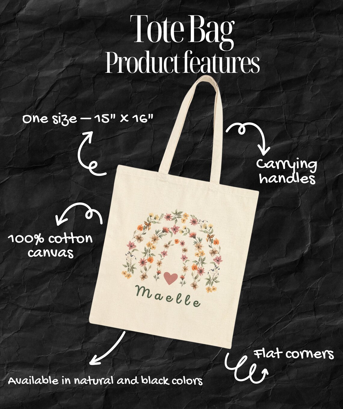 Personalized Name Tote Bag Custom Name Tote Bag Flower Rainbow's Tote ...