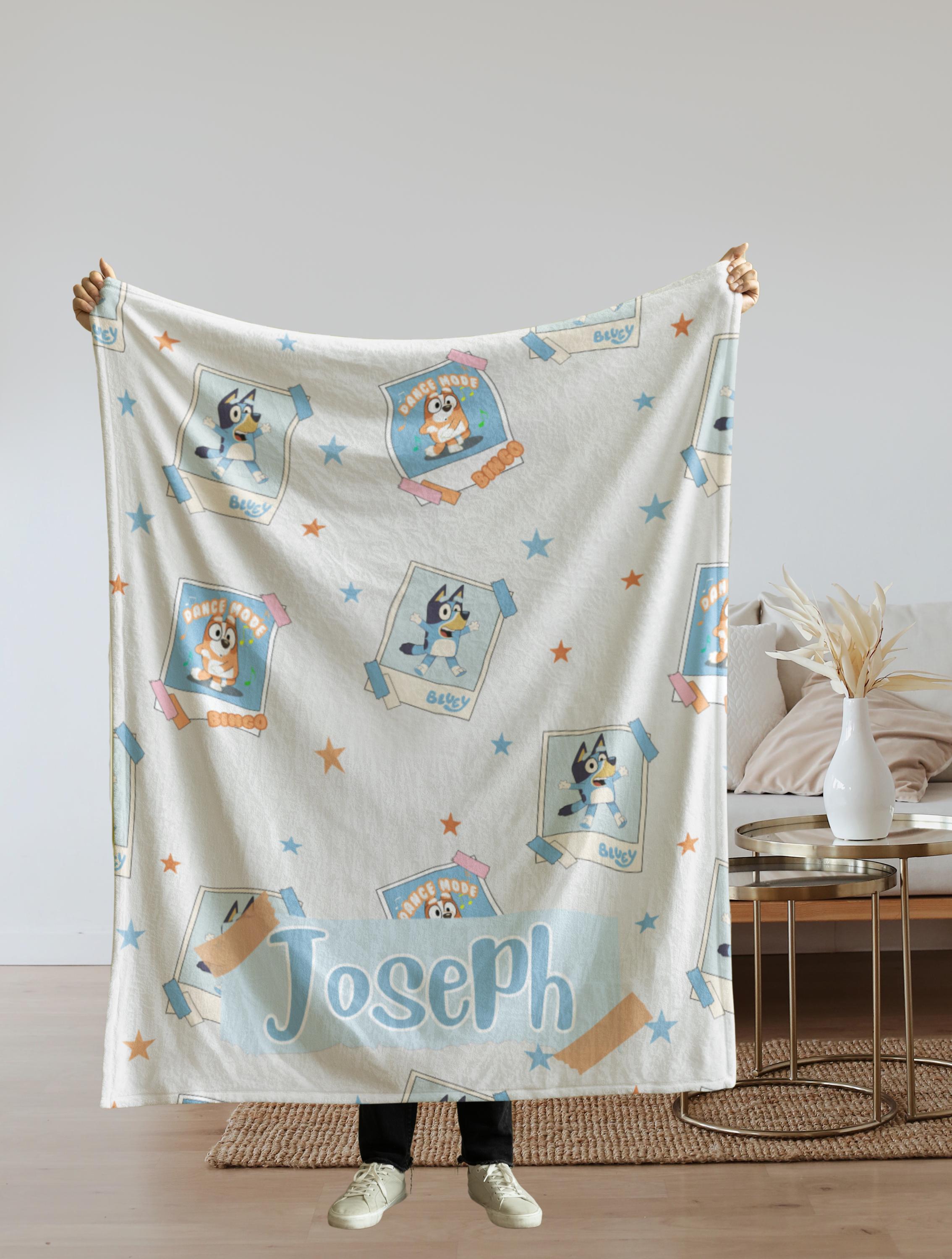 Custom Bluey Blanket, Blue Dog Blanket, Bluey Baby Blanket for Boys and ...