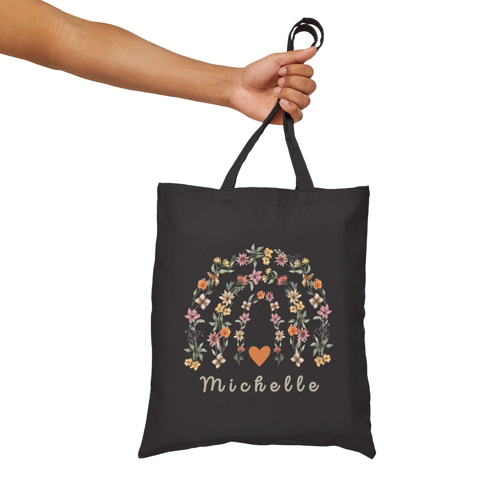 Personalized Name Tote Bag Custom Name Tote Bag Flower Rainbow's Tote ...