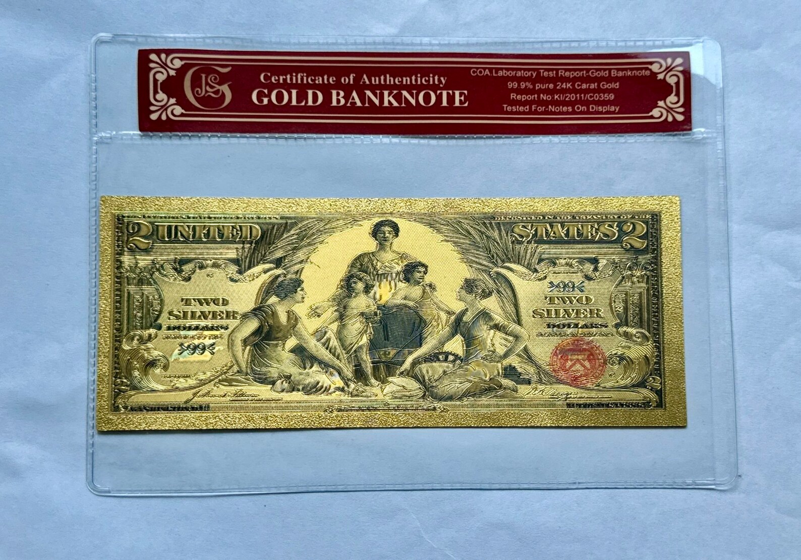 1896 Silver Certificate EDUCATIONAL Note 24K Gold-foil. Protective ...