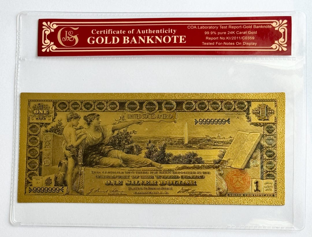1896 Silver Certificate Educational Note 24K Gold-foil. Protective ...