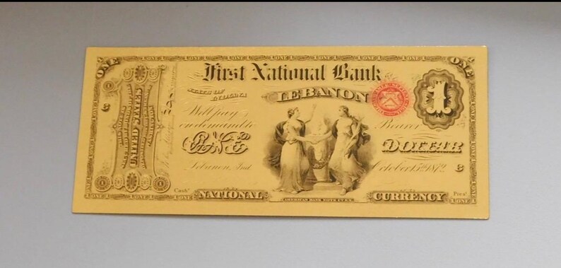 1875 First National Bank Lebanon Note. Gold Foil 24K. - Etsy