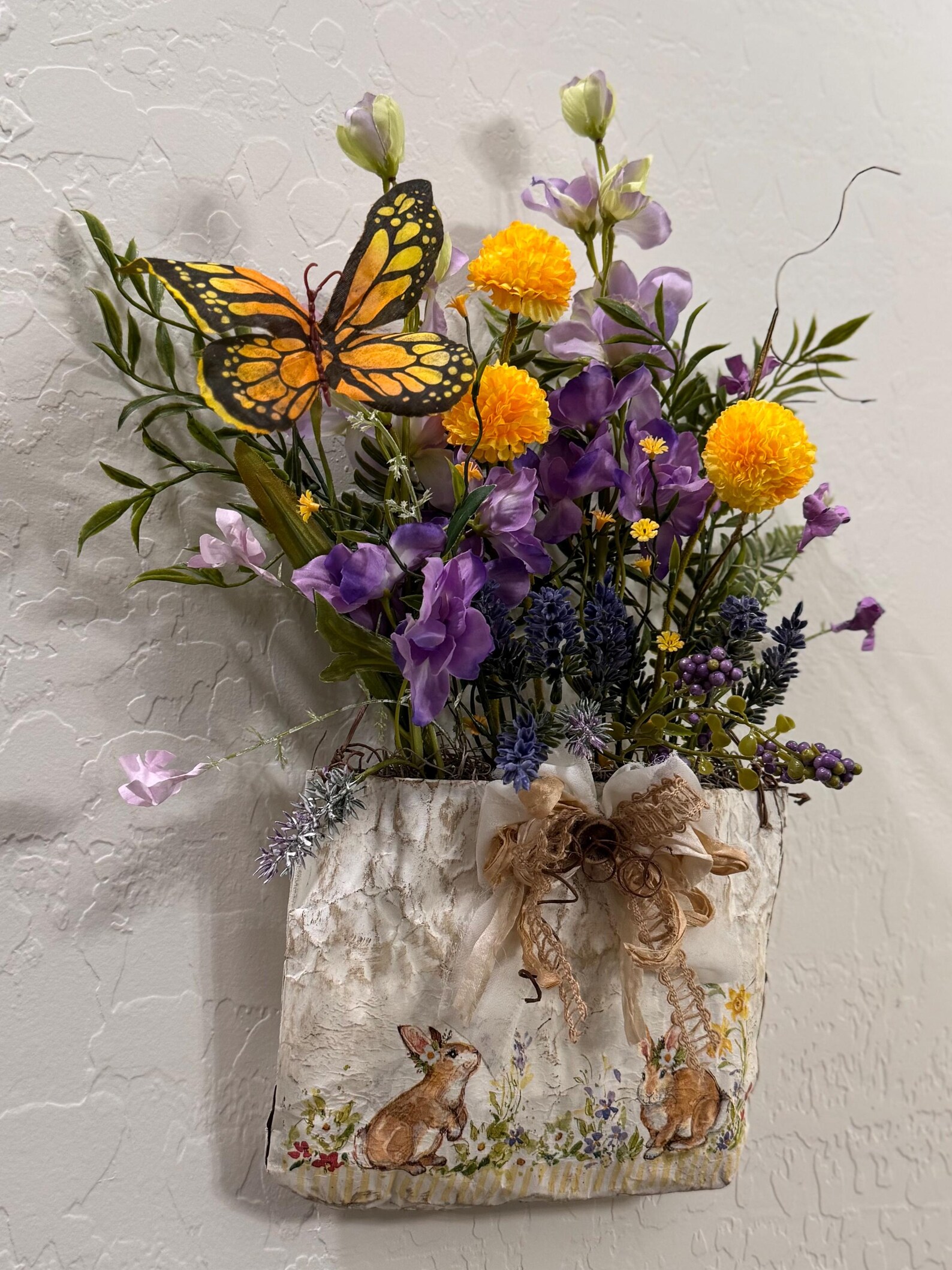 Spring Bunny and Flowers Wall Hanging - Etsy