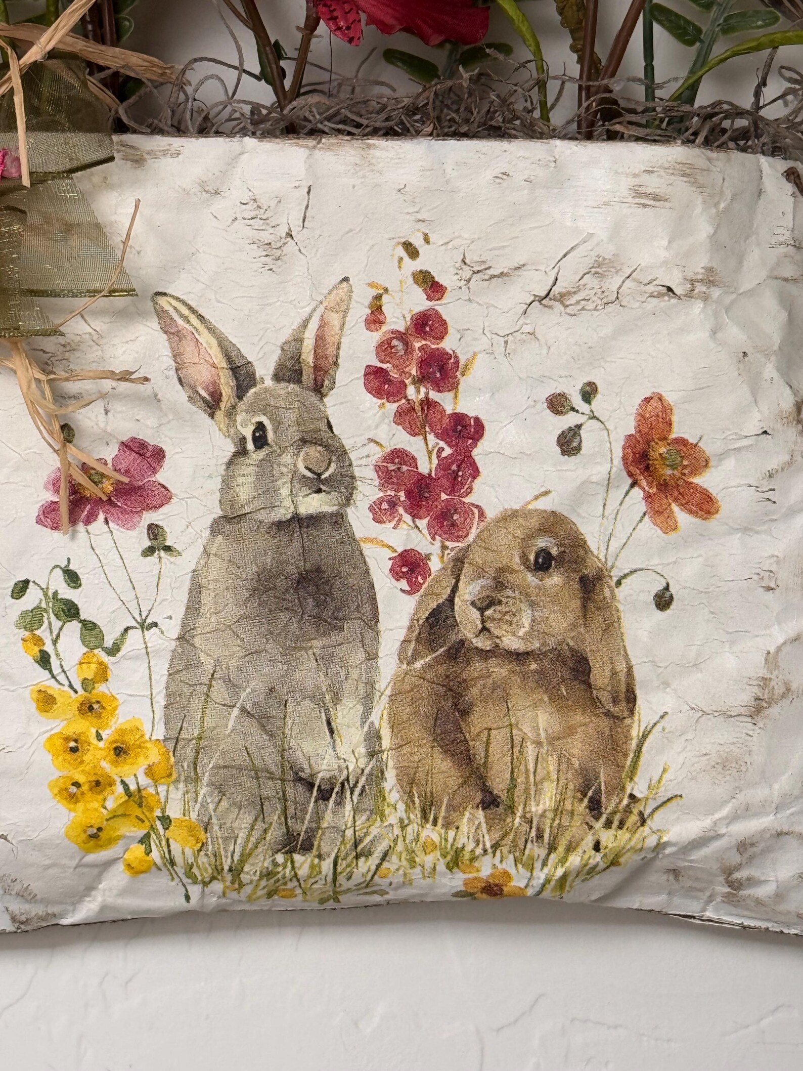 Spring Bunny and Flowers Wall Hanging - Etsy