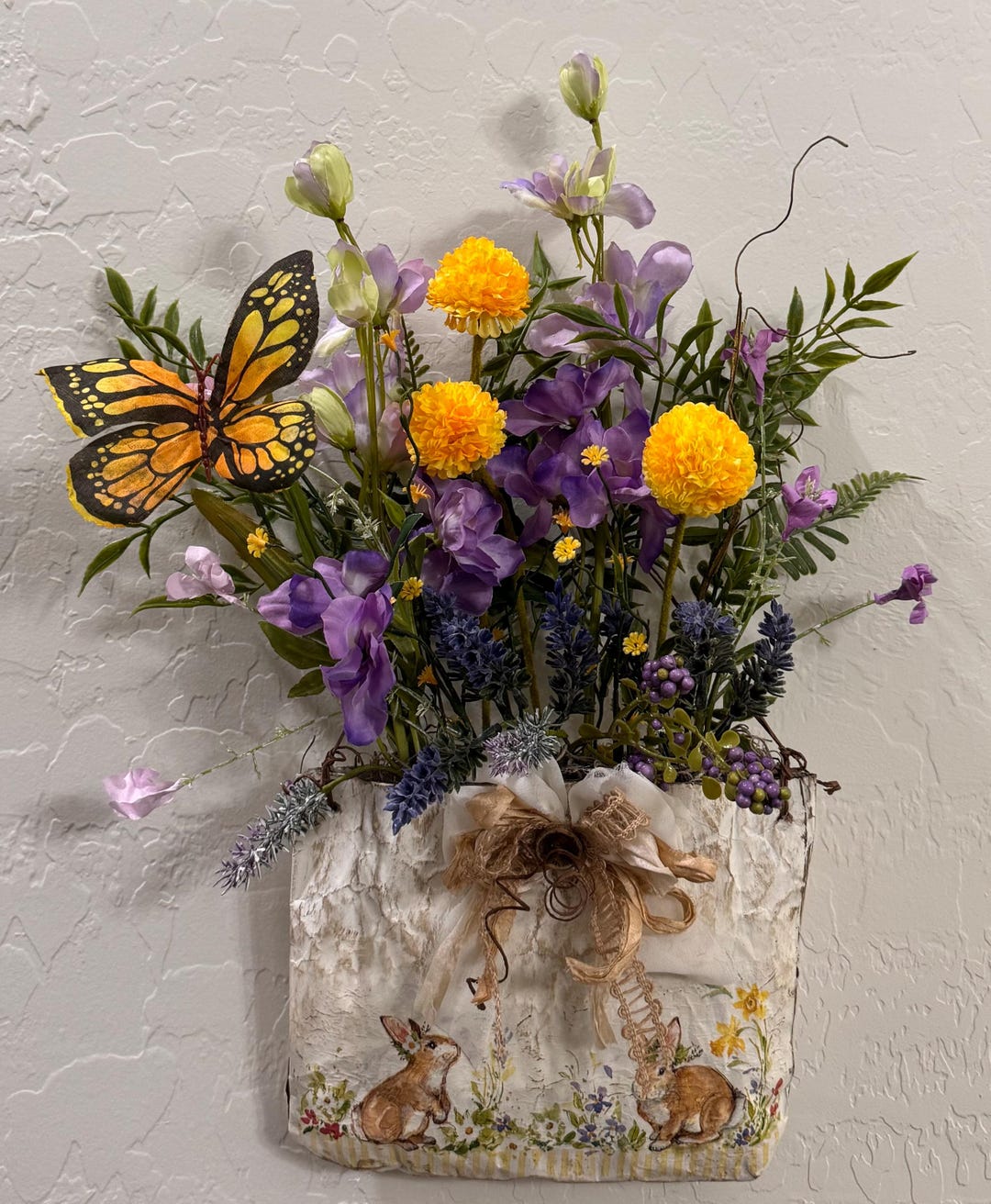 Spring Bunny and Flowers Wall Hanging - Etsy