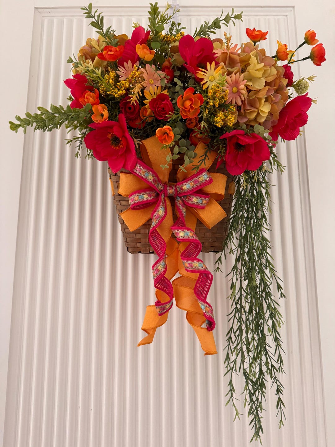 Bright Poppy & Hydrangea Hanging Basket – Colorful Floral Door or Wall ...