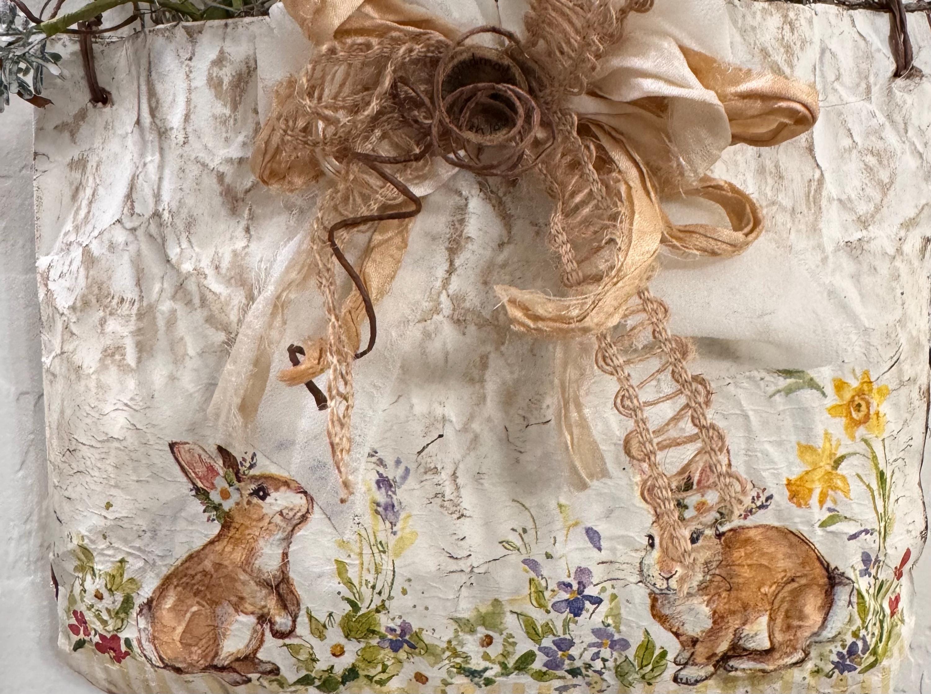 Spring Bunny and Flowers Wall Hanging - Etsy