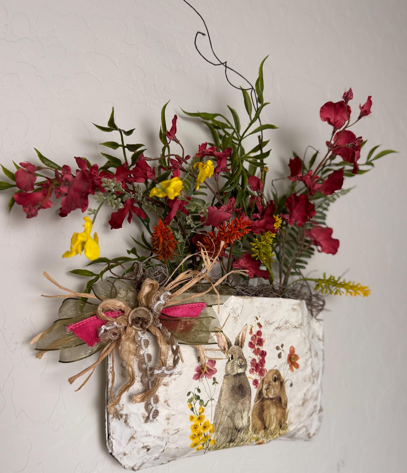 Spring Bunny and Flowers Wall Hanging - Etsy