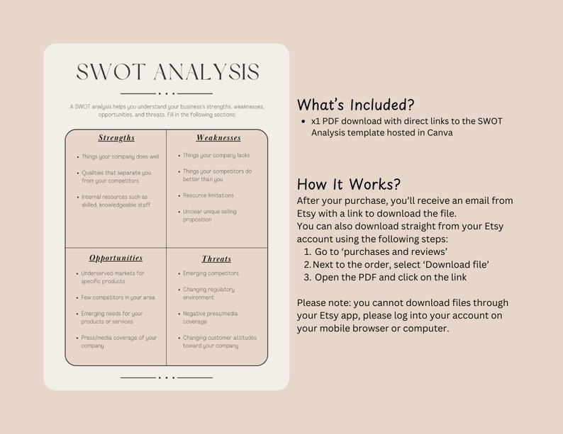 Digital SWOT Analysis Template for Professional or Personal Growth - Etsy