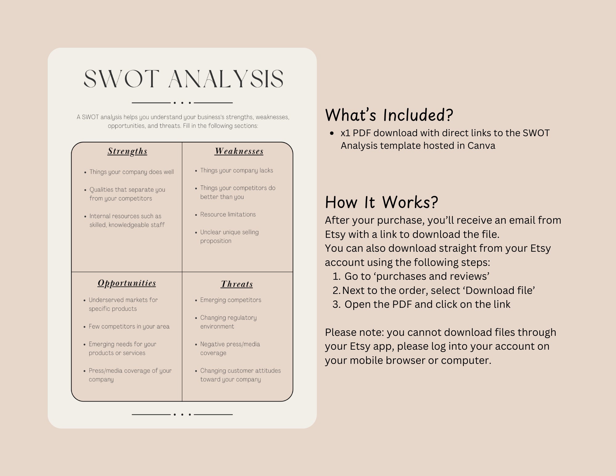 Digital SWOT Analysis Template for Professional or Personal Growth - Etsy