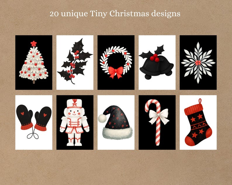 Tiny Christmas High Contrast Baby Flashcards | Black White Red Visual ...