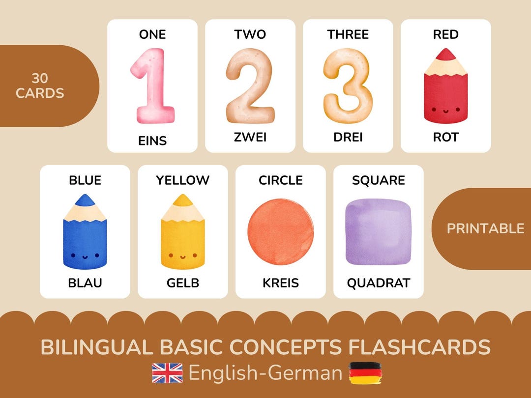 Colors Numbers Shapes Flashcards | 30 Printable Cards | English German ...