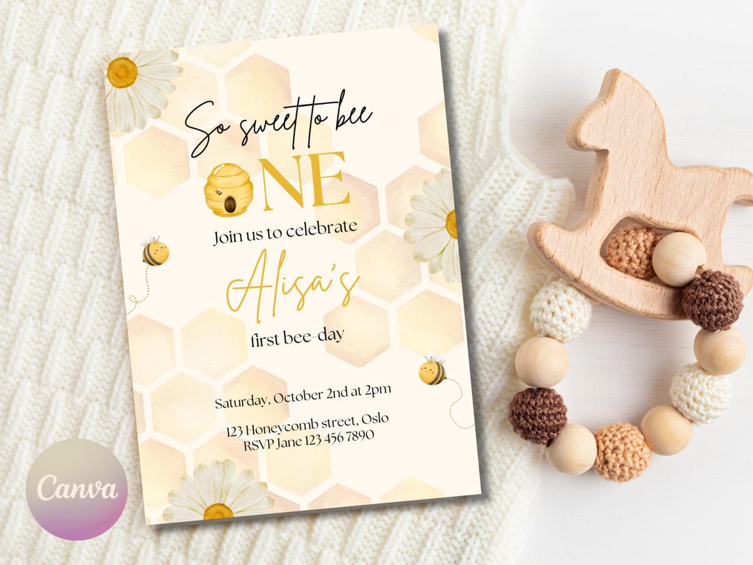 Editable First Bee Day Invitation, Bee Day Invite, 1st Bee Day ...