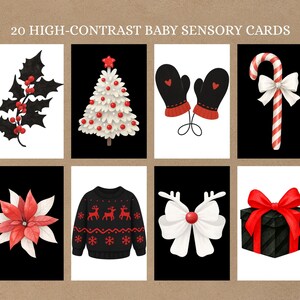 Tiny Christmas High Contrast Baby Flashcards | Black White Red Visual ...