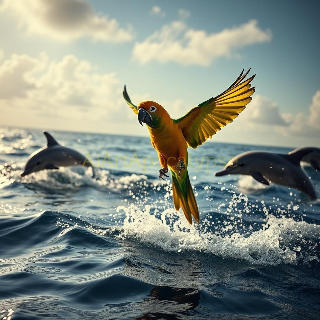 Sun Conure Parrot Playing With Dolphin Friends - Etsy