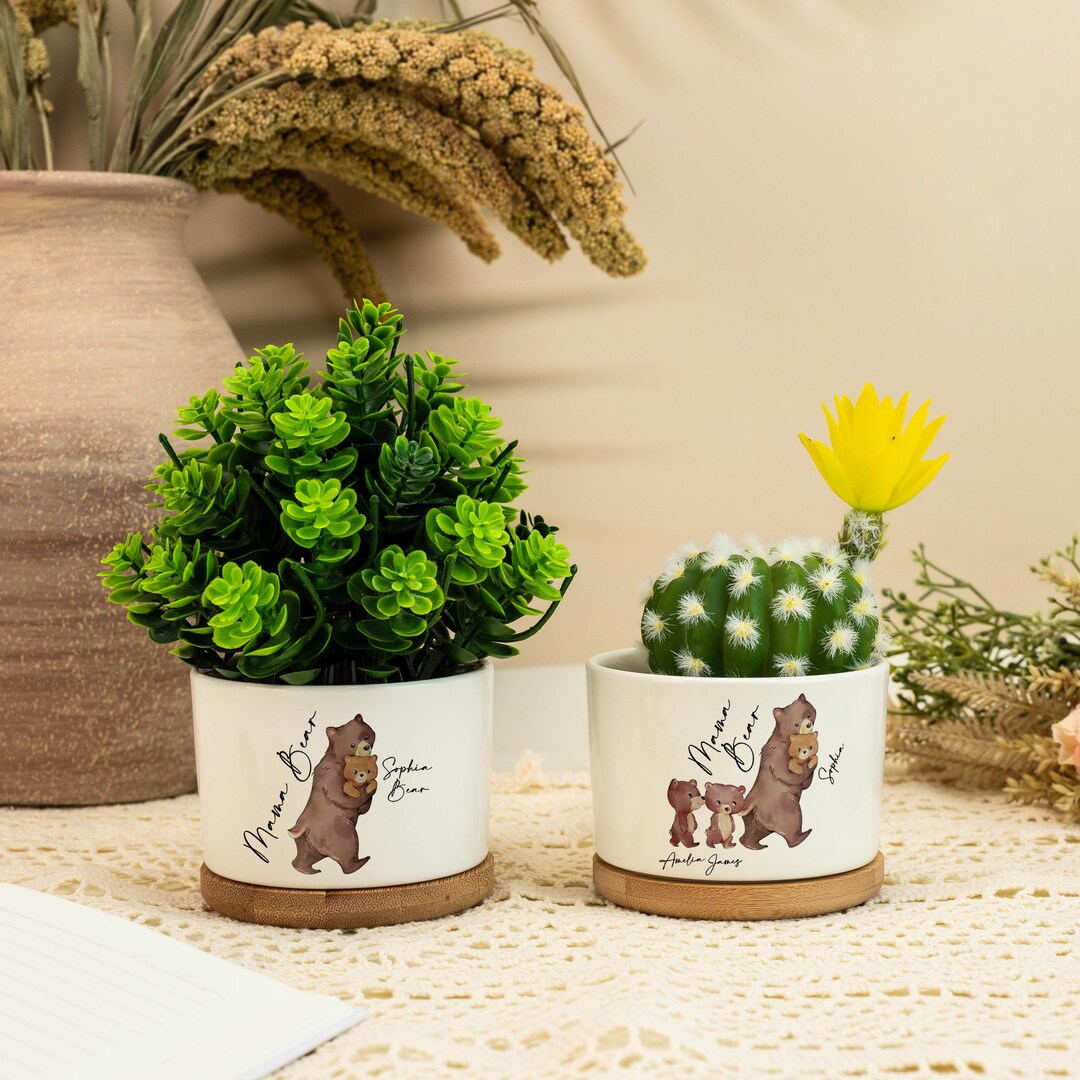 Custom Mini Plant Pot,custom Mama Bear Flower Pot With Her Cildren ...