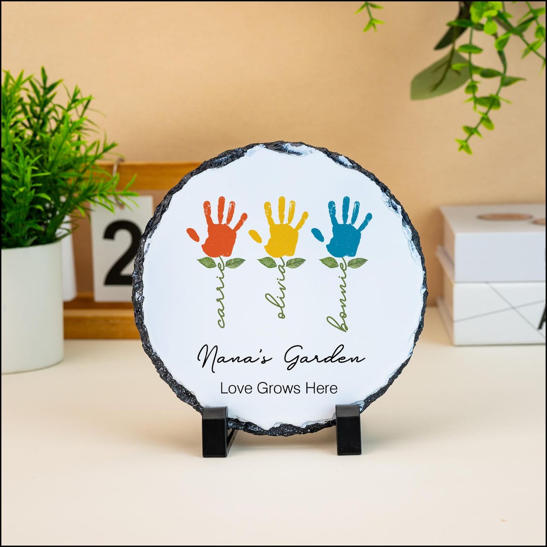 Custom Handprint Art Round Garden Stone With Kids' Names & Colors ...