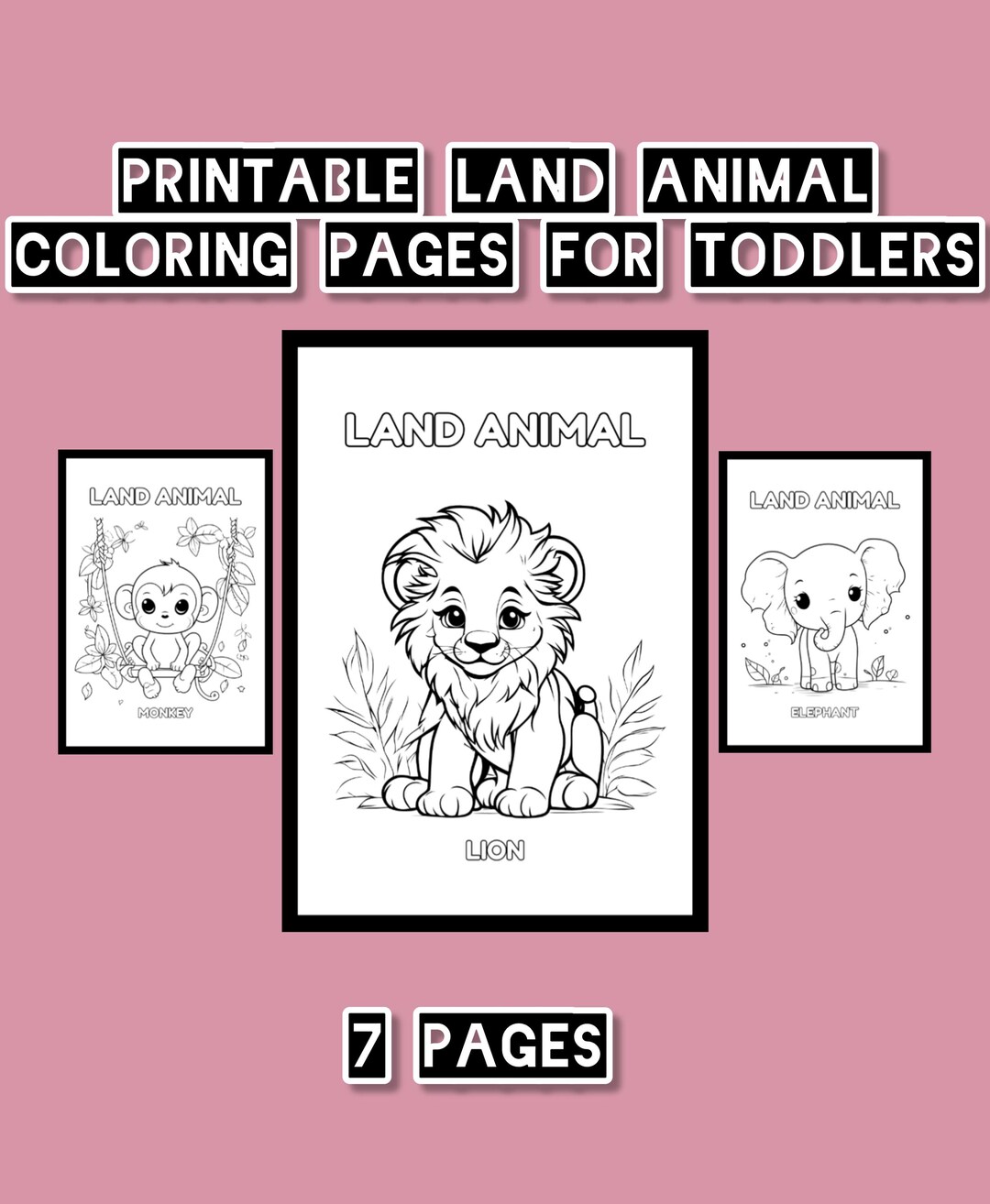 Land Animals Coloring Pages,educational Kindergarten Activity for ...