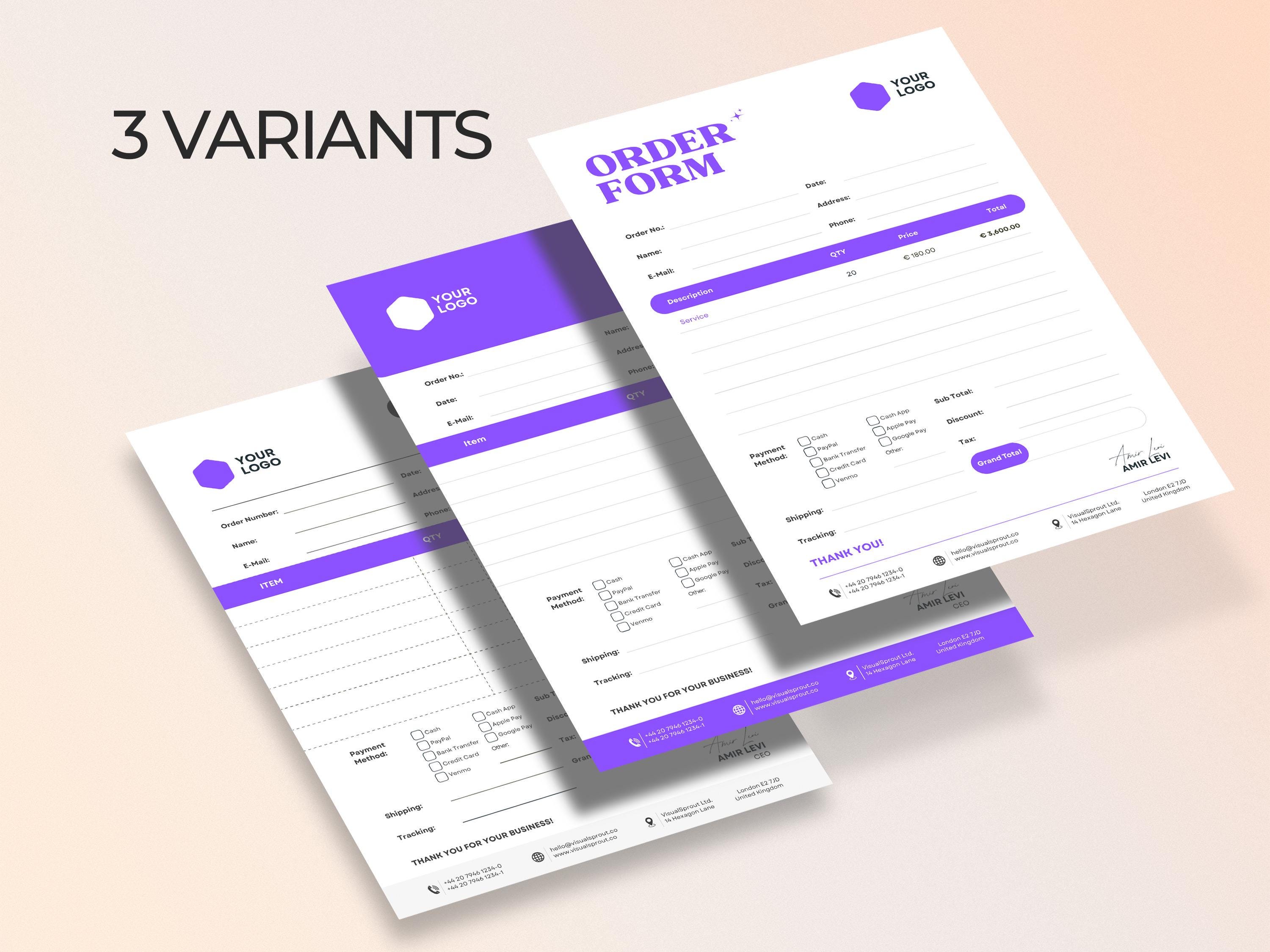 Editable Order Form Templates – Canva Set for Small Business & Creators ...